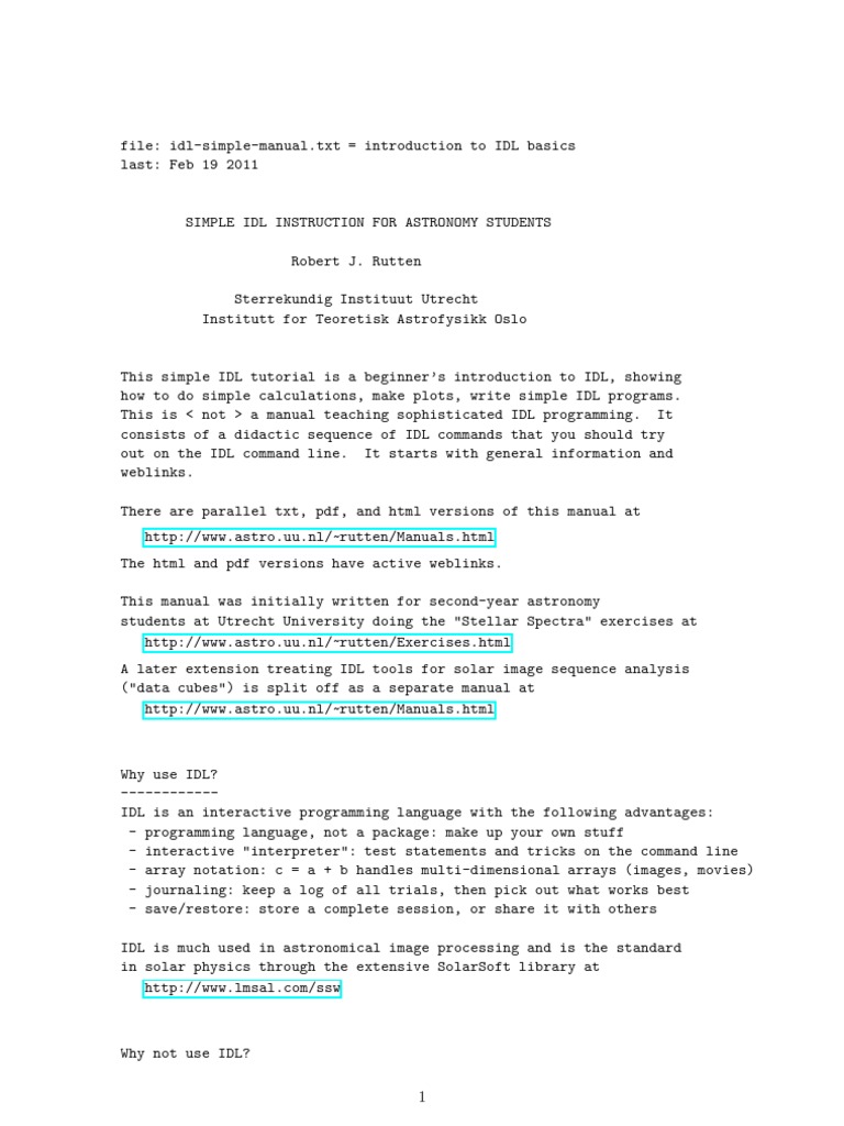 Idl Simple Manual | PDF | Subroutine | Parameter (Computer Programming)