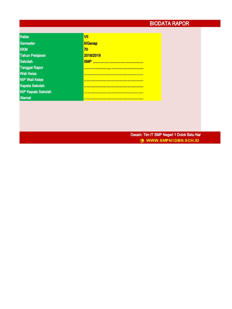 Format Rapor SMP Semester 1 KKM 70 (Operatorsekolahdbncom) | PDF