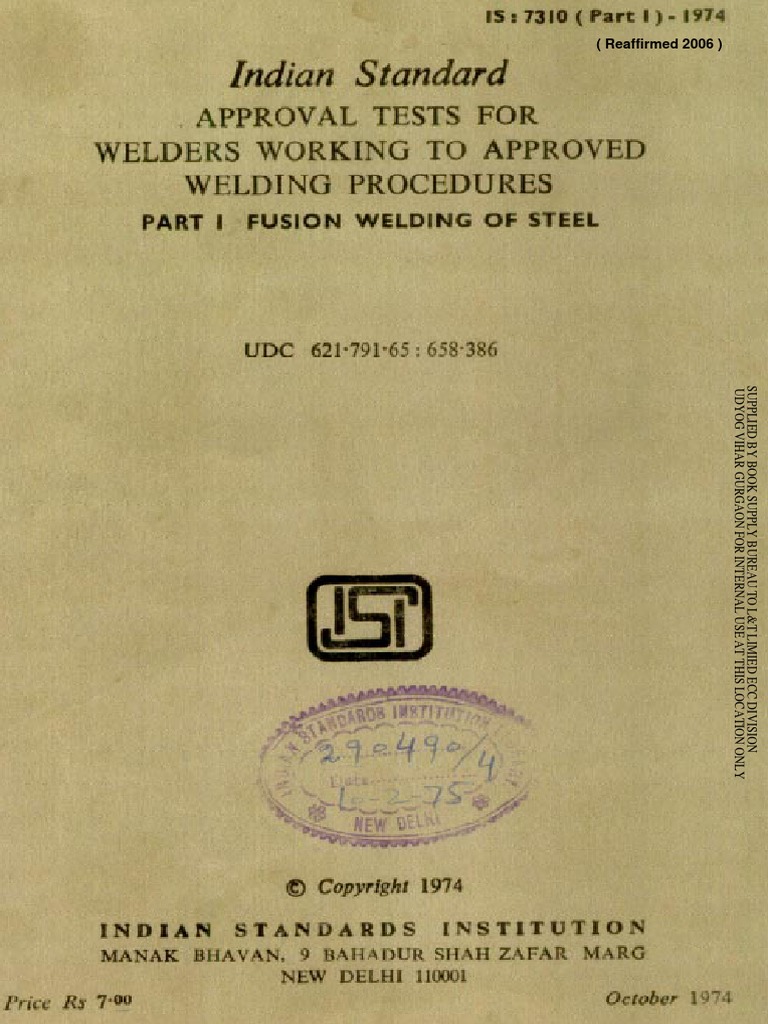 7310 - 1 Approval Tests For Welders Working To Approved Welding ...