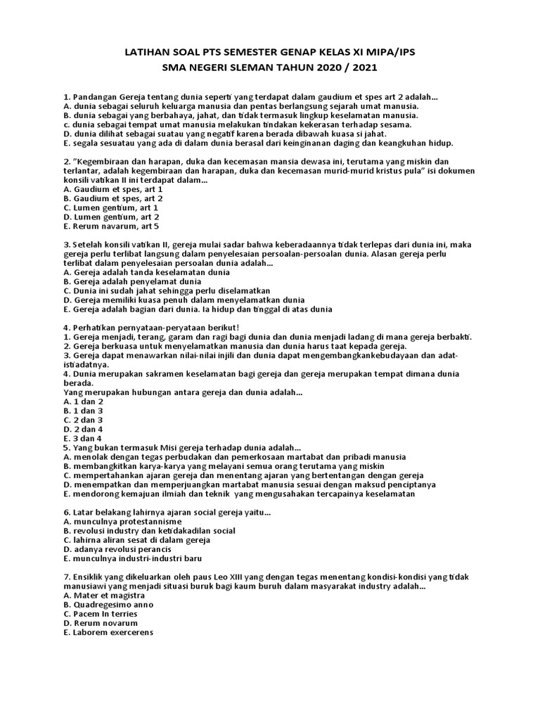 Latihan Soal Pts Semester Genap Kelas Xi Mipa/Ips Sma Negeri Sleman Tahun 2020 / 2021 | PDF ...