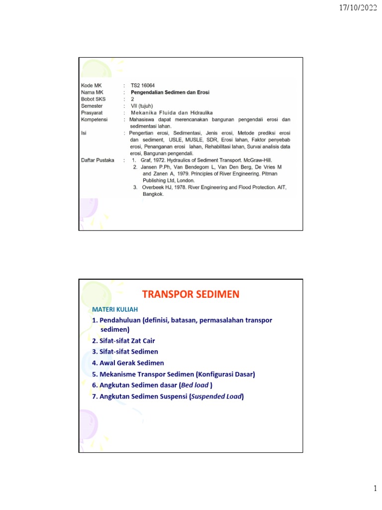 Mekanisme dan Masalah Transpor Sedimen | PDF