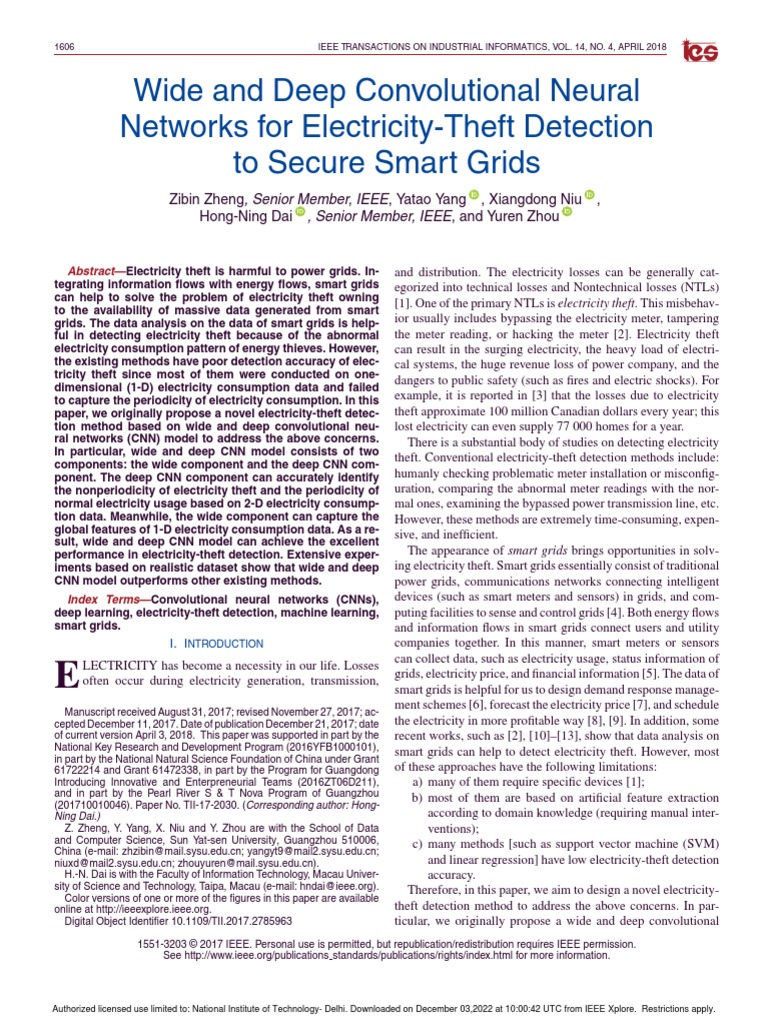 Wide and Deep Convolutional Neural Networks For Electricity-Theft Detection To Secure Smart ...