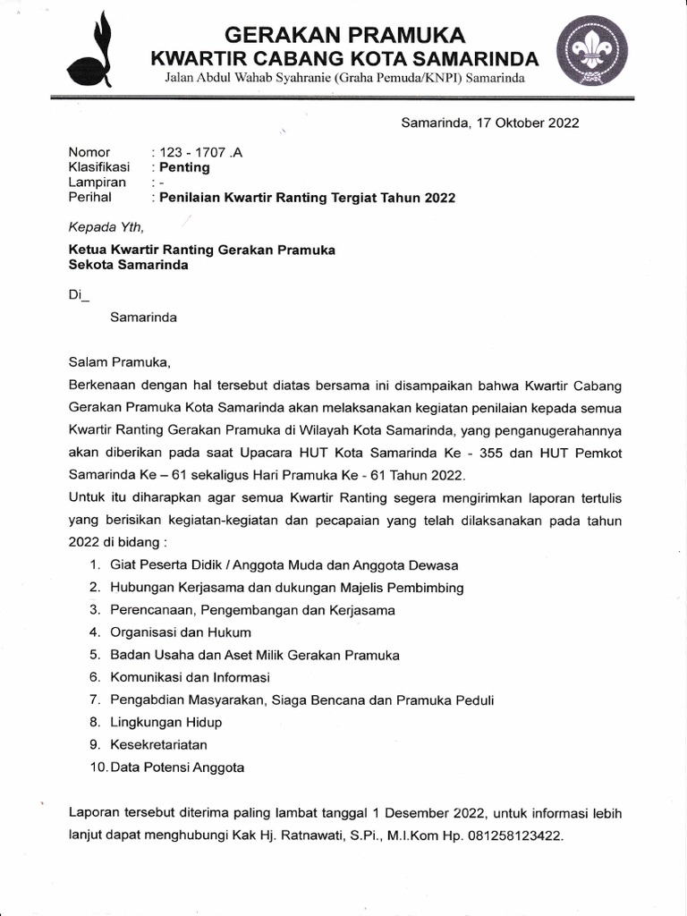 Penilaian Kwartir Ranting Gerakan Pramuka Tergiat Tahun 2022 | PDF ...
