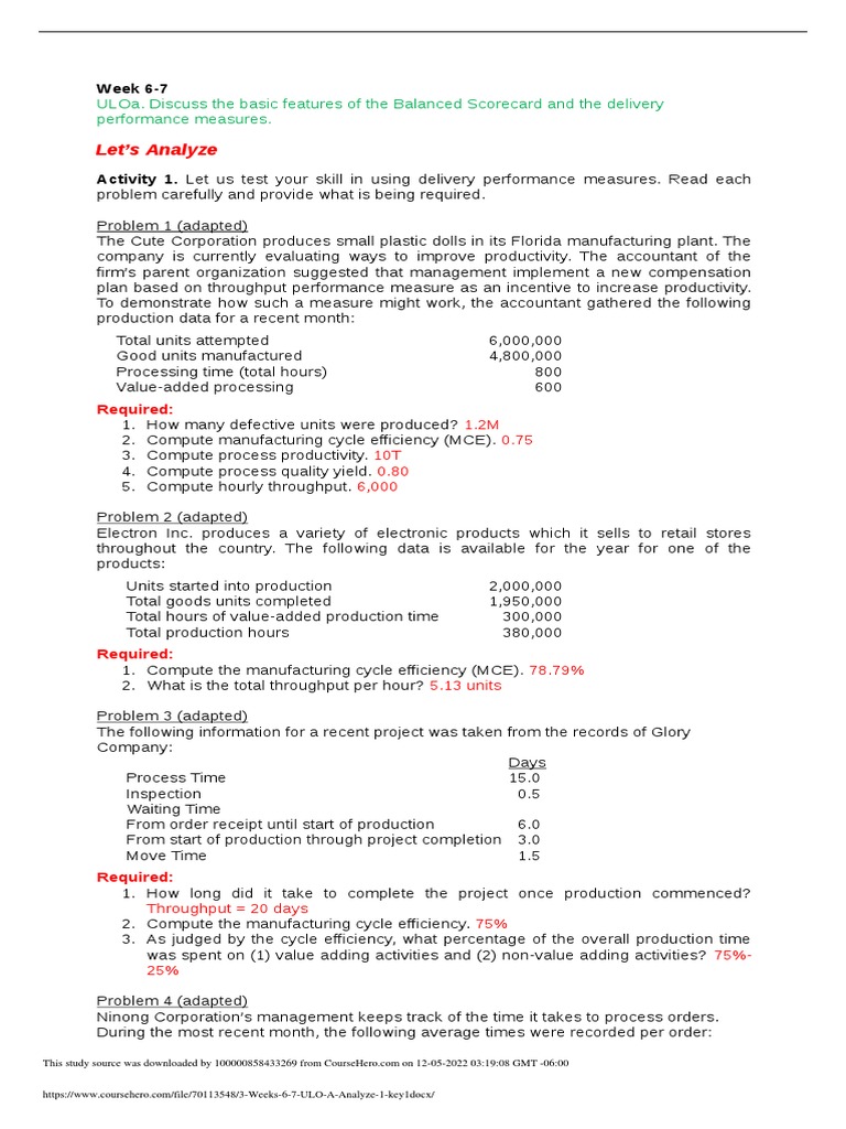3 Weeks 6 7 ULO A Analyze 1 Key 1 | PDF | Business | Computing