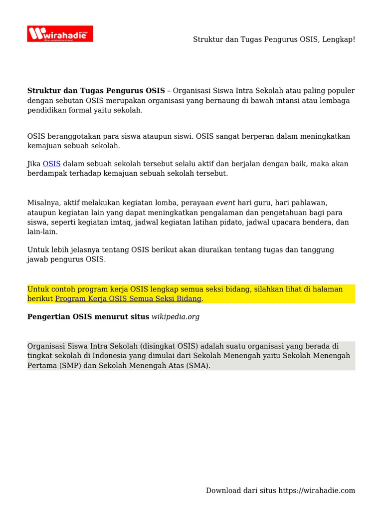 Struktur dan Tugas Pengurus OSIS | PDF