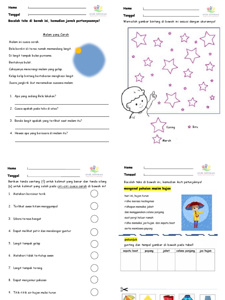 Worksheet Tema Cuaca Kelas 3 SD | PDF