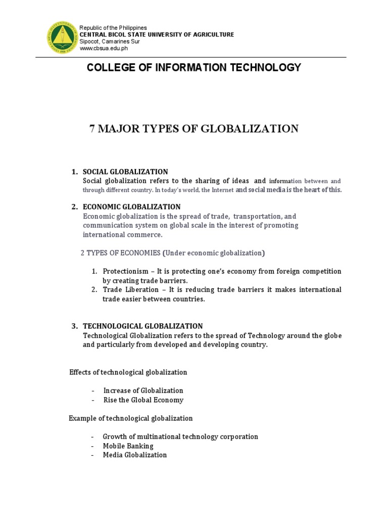 7 Major Types of Globalization | PDF | Globalization | Economic ...