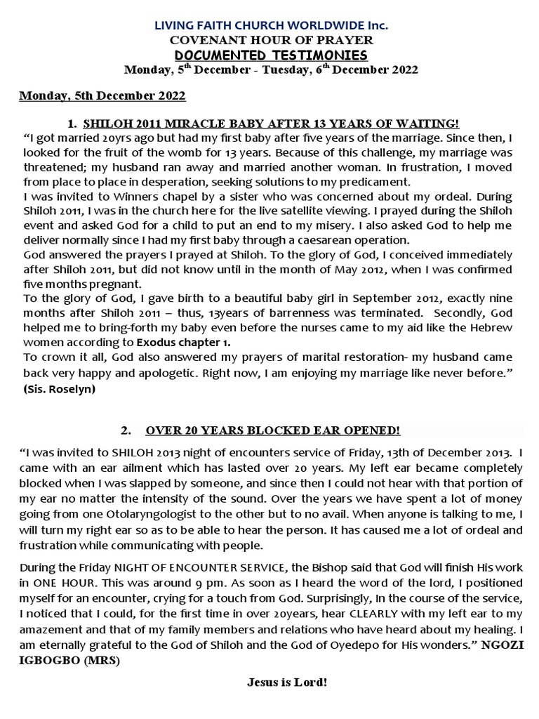 CHOP Documented Testimonies 5th - 6th Dec. 2022-1 | PDF | Religious ...