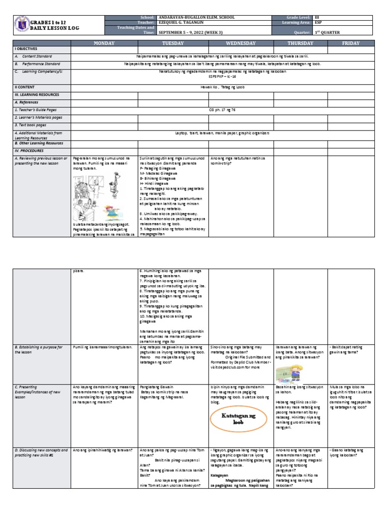 DLL - Esp 3 - Q1 - W3 | PDF