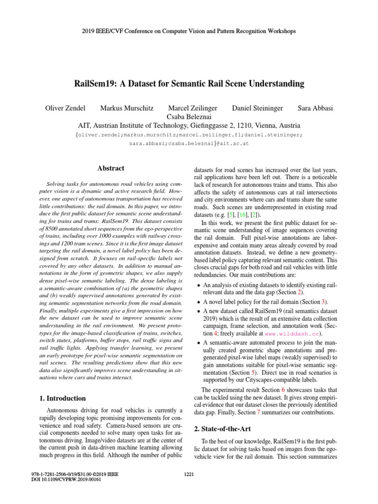 Railsem19 A Dataset For Semantic Rail Scene Understanding Pdf Image Segmentation Rail 