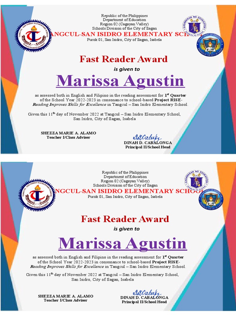 Certificate of Fast Reader | PDF