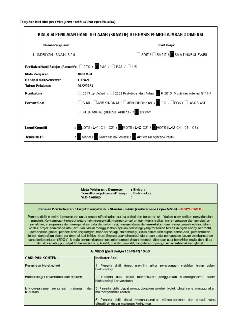 Kisi-Kisi Bio X | PDF