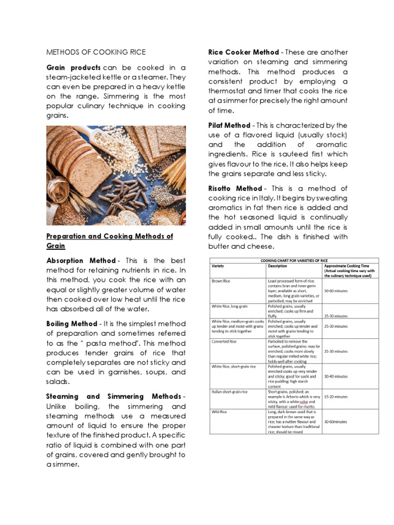 Methods of Cooking Rice | PDF | Rice | Cooking