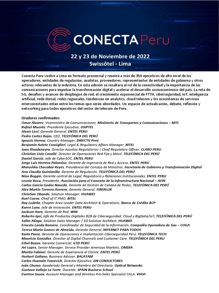 Pre - Agenda Conecta Peru 22 y 23 de Noviembre Lima | PDF | Perú | Business