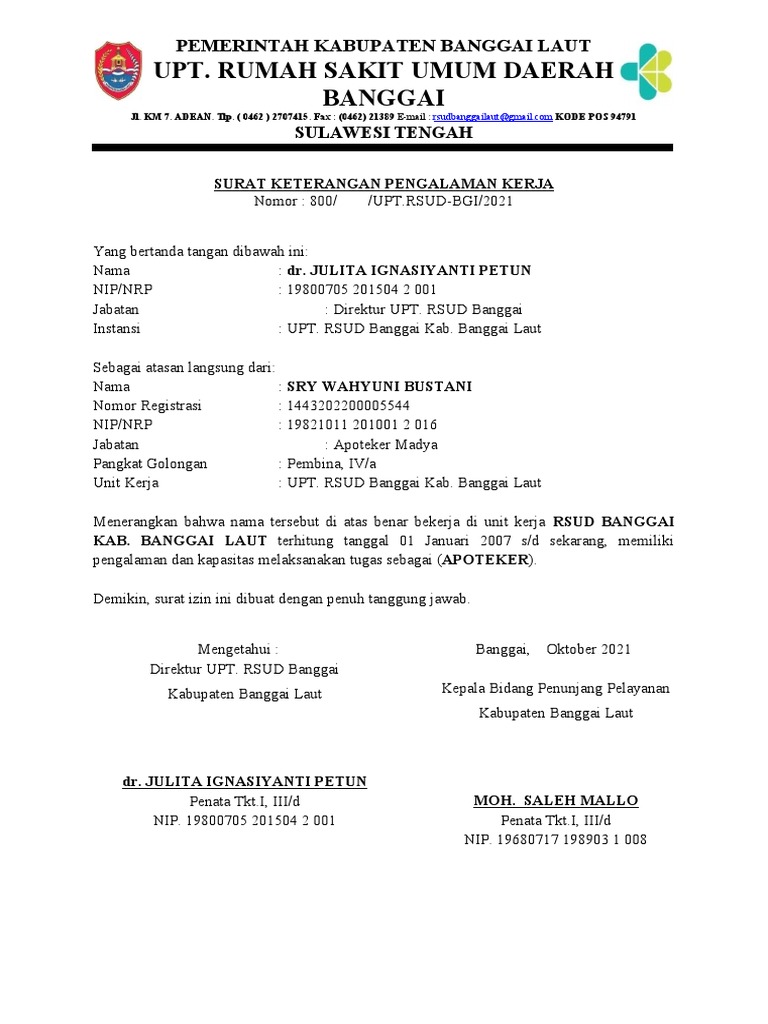 Surat Keterangan Pengalam Kerja | PDF