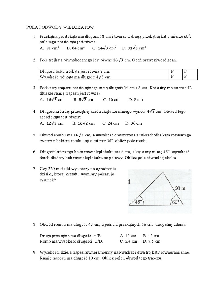 Pola I Obwody Wielokatow | PDF