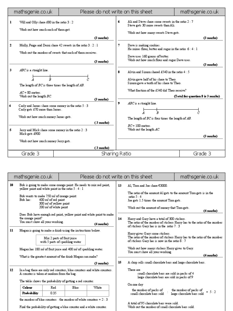 Ratio - IGCSE Edexcel Math Worksheet | PDF