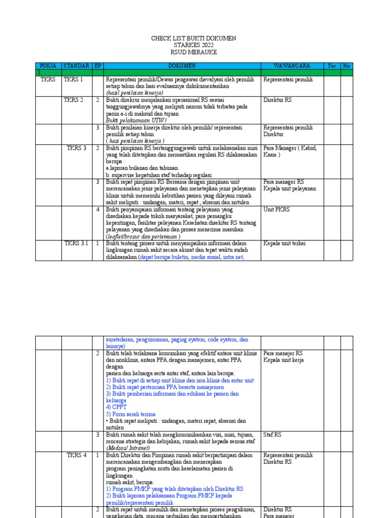Check List Bukti Dokumen | PDF