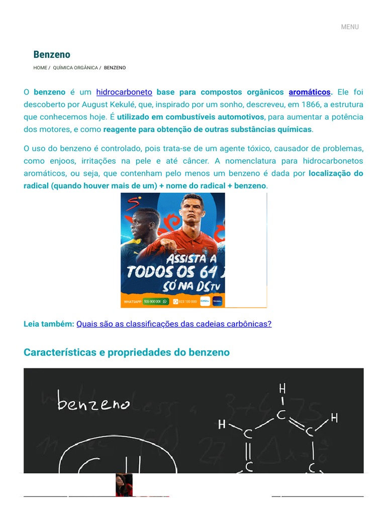 Benzeno - Propriedades, Fórmula, para Que Serve - Manual Da Química | Download grátis PDF ...