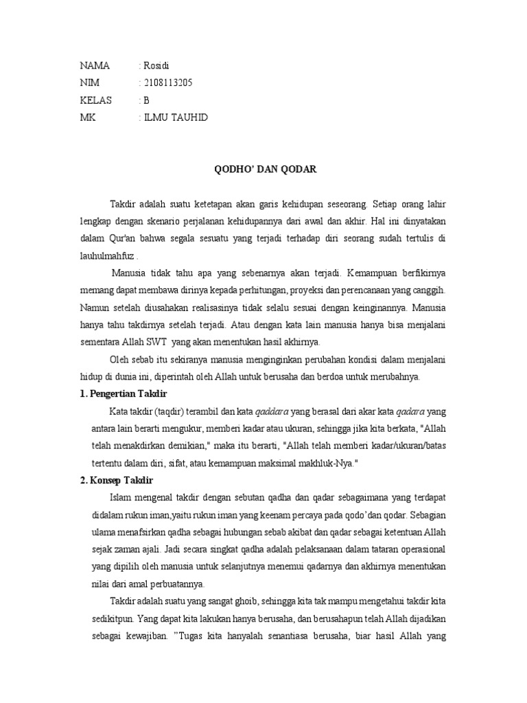 Pengertian Qodho dan Qodar dalam Islam | PDF