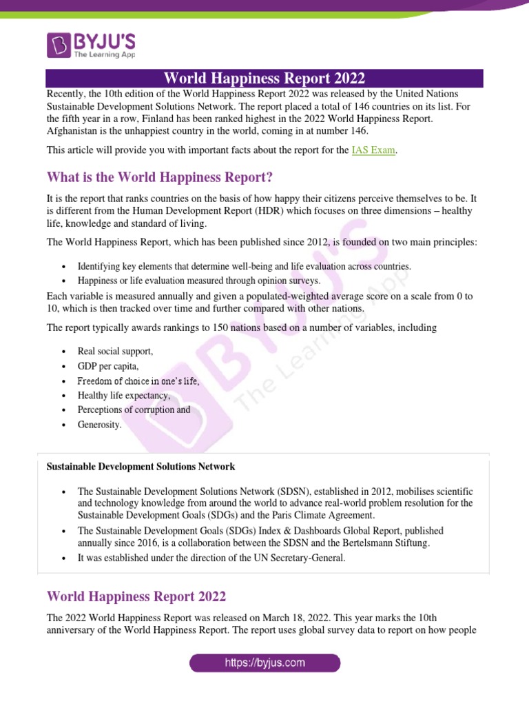 World Happiness Report 2022 | PDF | Quality Of Life | Happiness