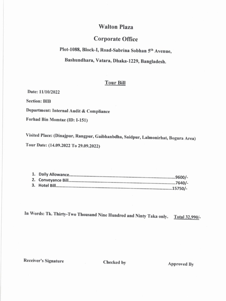 Example Ta-Da Bill | PDF