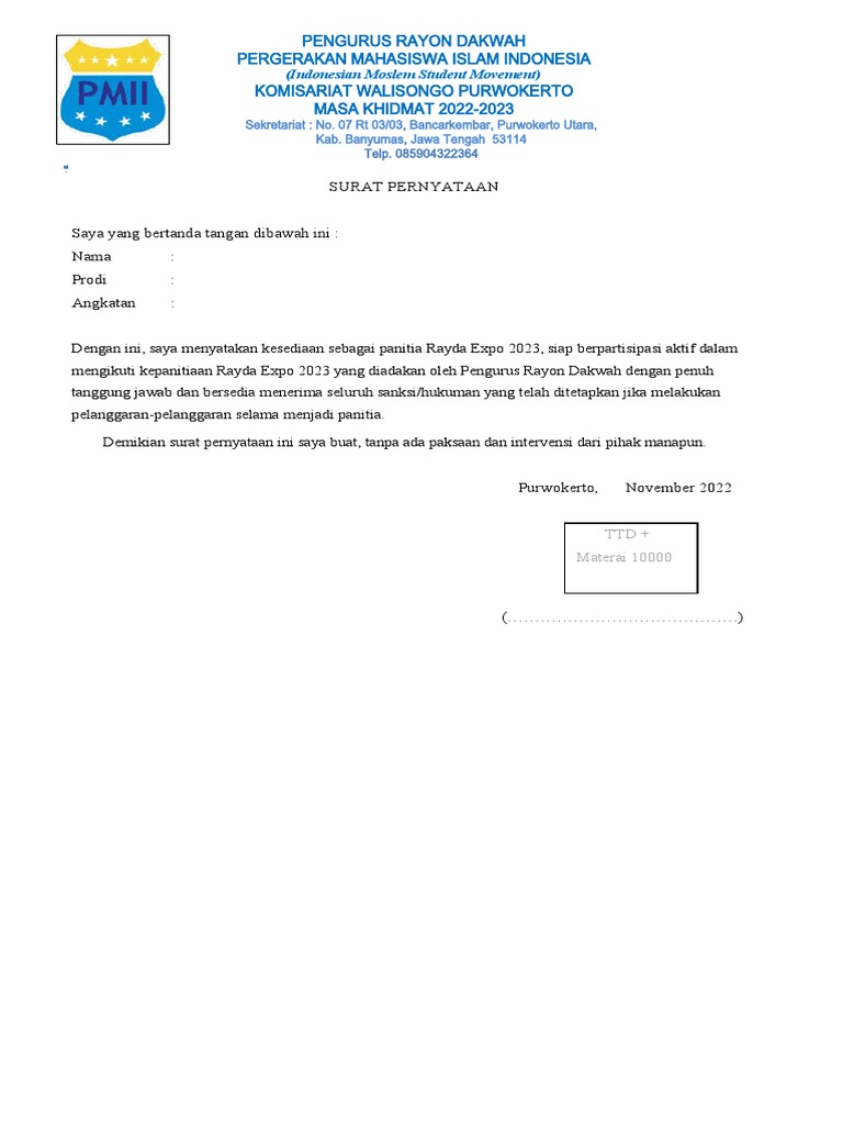 CV Dan Formulir Pendaftaran Panitia Rayda Expo 2023 | PDF