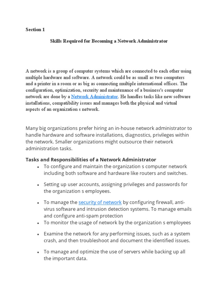 Skills Required For Becoming A Network Administrator | PDF | Computer ...