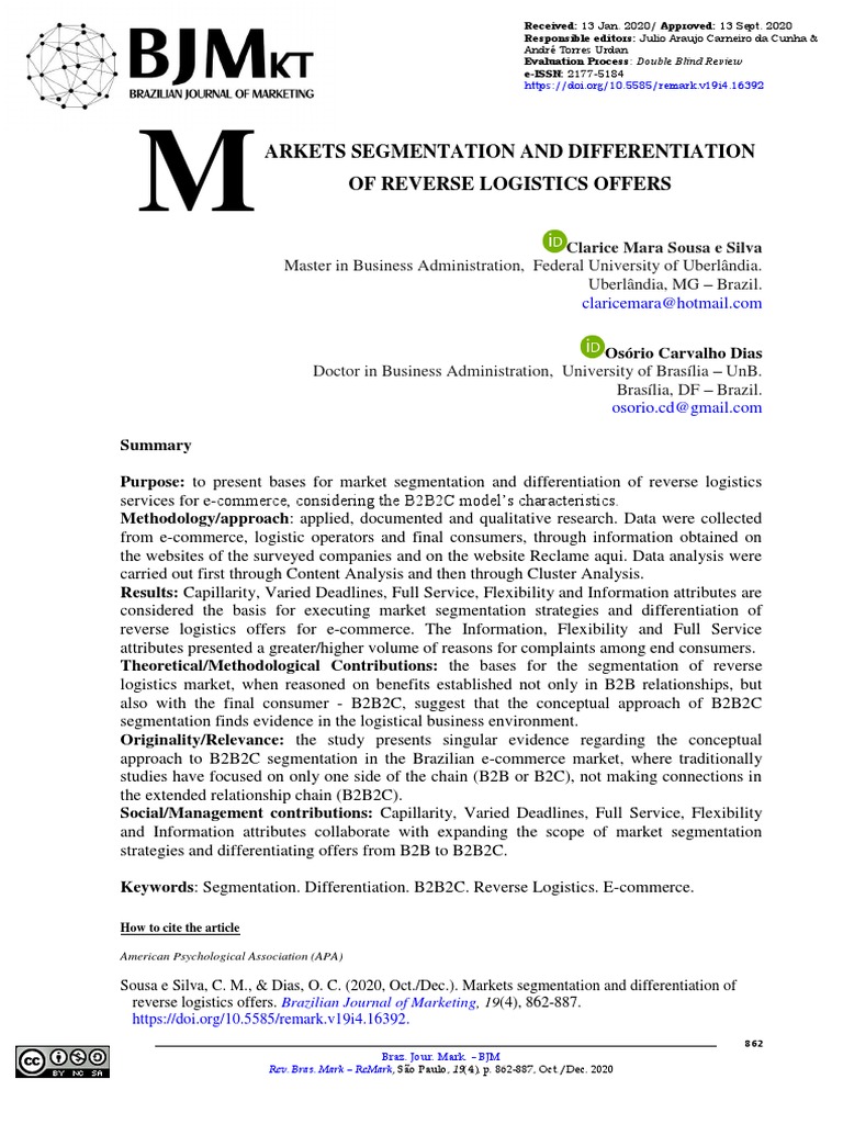 Markets Segmentation And Differentiation Of Reverse Logistics Offers Pdf Market Segmentation