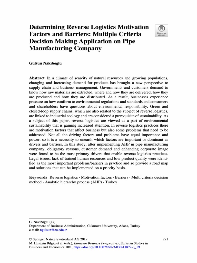 Determining Reverse Logistics Motivation Factors and Barriers: Multiple ...