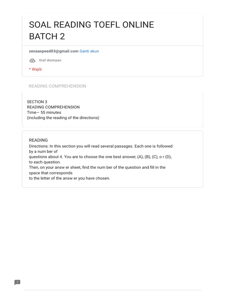 Soal Reading TOEFL Online Batch 2 | PDF