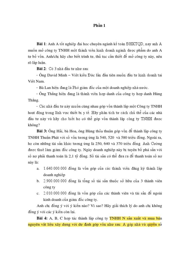 Hệ thống bài tập PLKD 2021 | PDF