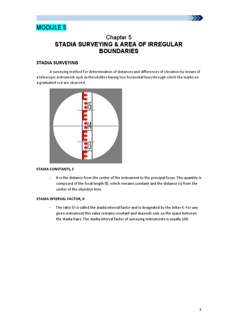 Module 5 - STADIA SURVEYING & AREA OF IRREGULAR BOUNDARIES | PDF