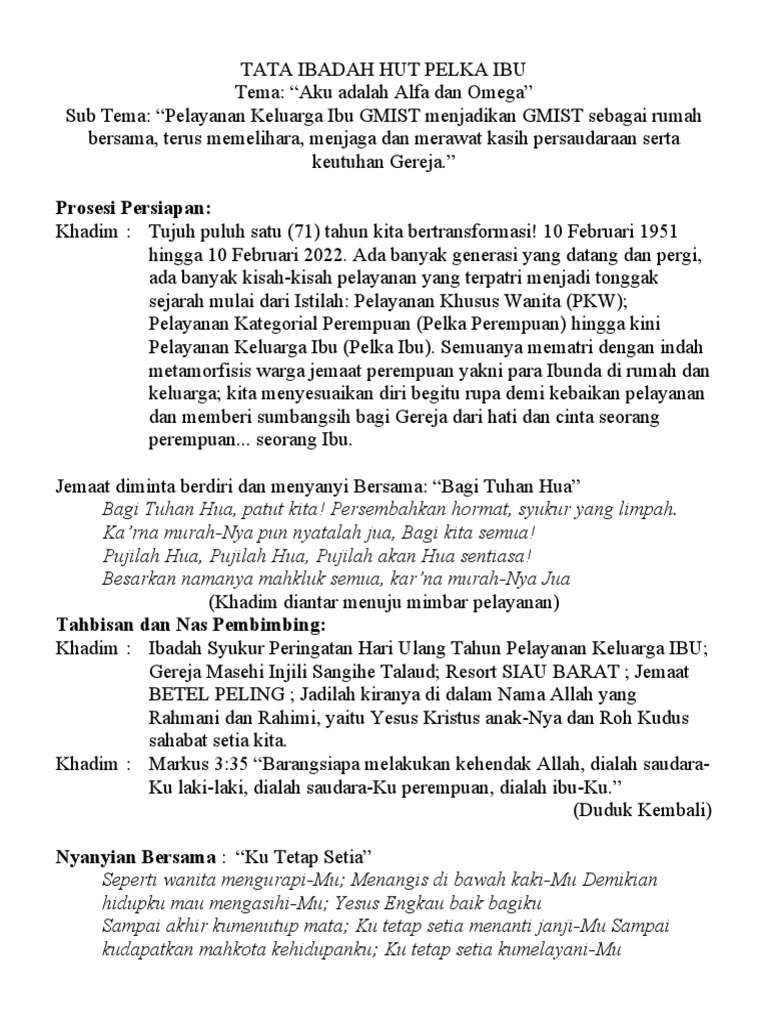 Tata Ibadah HUT Pelka Ibu GMIST | PDF | Agama & Spiritualitas