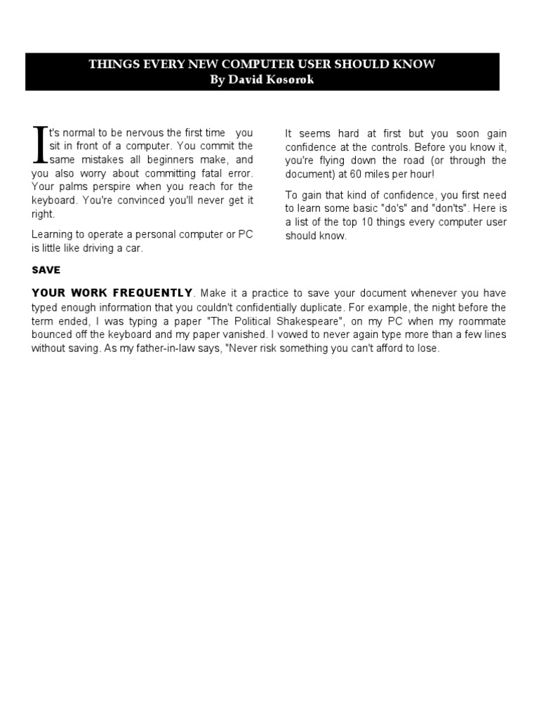 Things Every New Computer User Should Know by David Kosorok | PDF