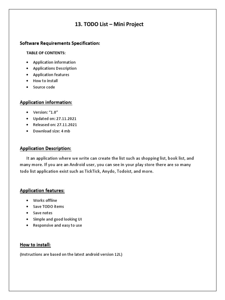 Simple Todo List App SRS | PDF | Android (Operating System) | Mobile App