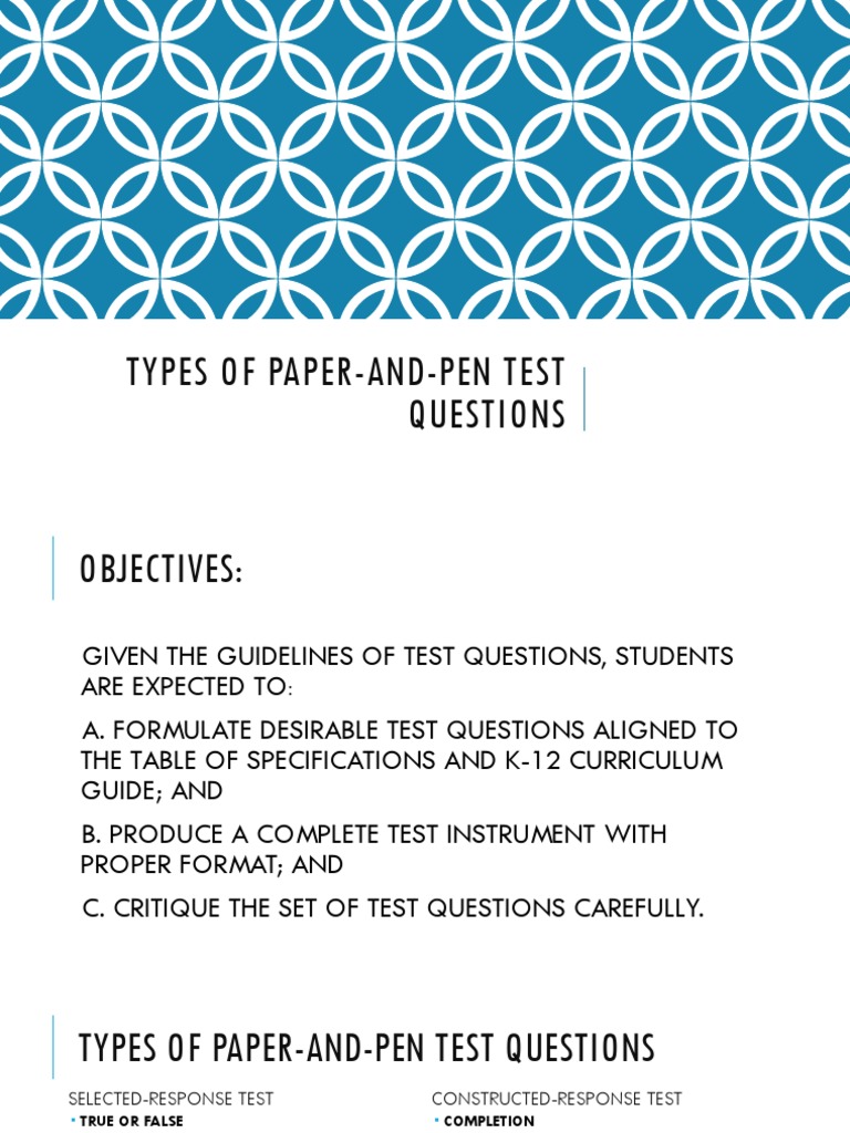 (PPT) Types of Paper-And-Pen Test | PDF | Multiple Choice | Triangle