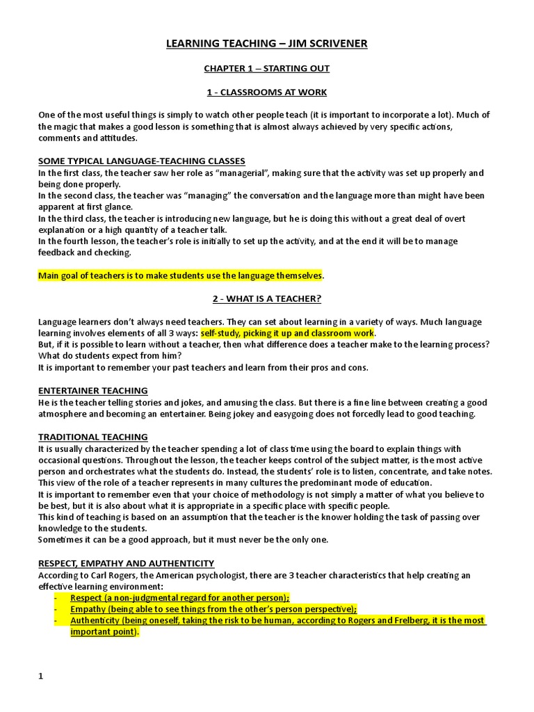 Learning Teaching - Jim Scrivener (Riassunto) | PDF | Teaching Method ...