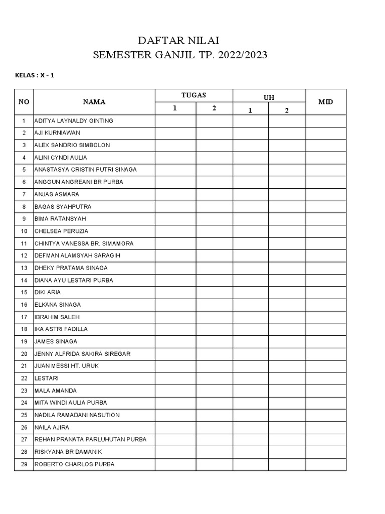 Format Daftar Nilai Sma | PDF