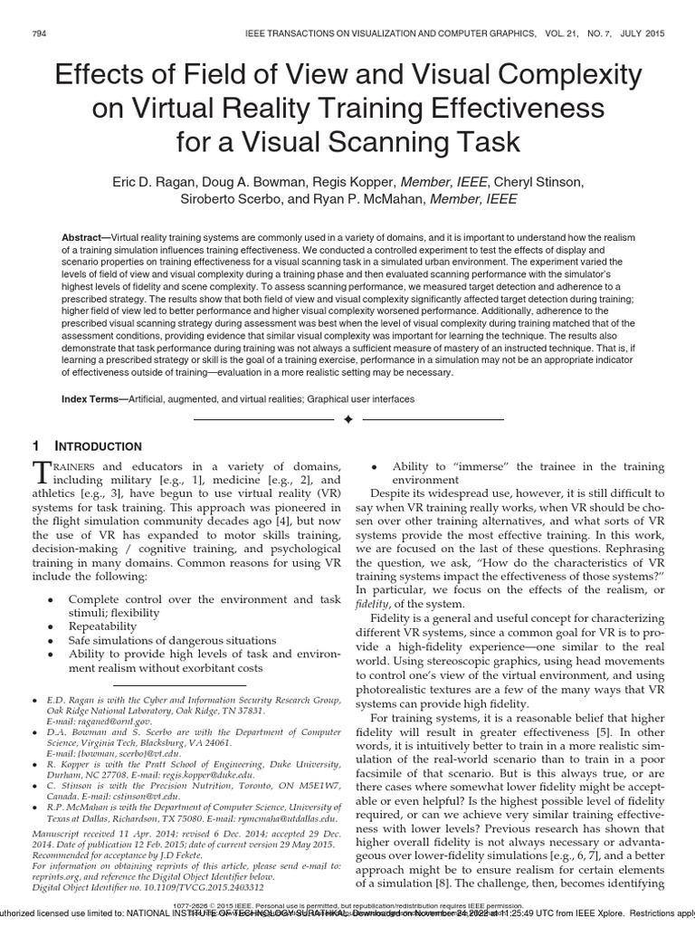 Effects of Field of View and Visual Complexity On Virtual Reality Training Effectiveness For A ...