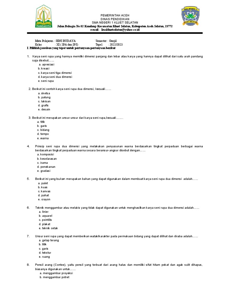 Soal Baru Seni Budaya Kelas 2 | PDF