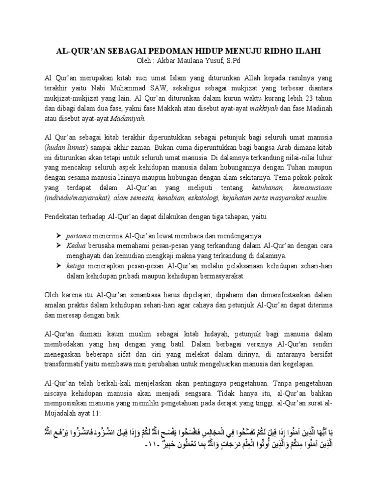 Al-Qur'an Sebagai Pedoman Hidup | PDF | Agama & Spiritualitas