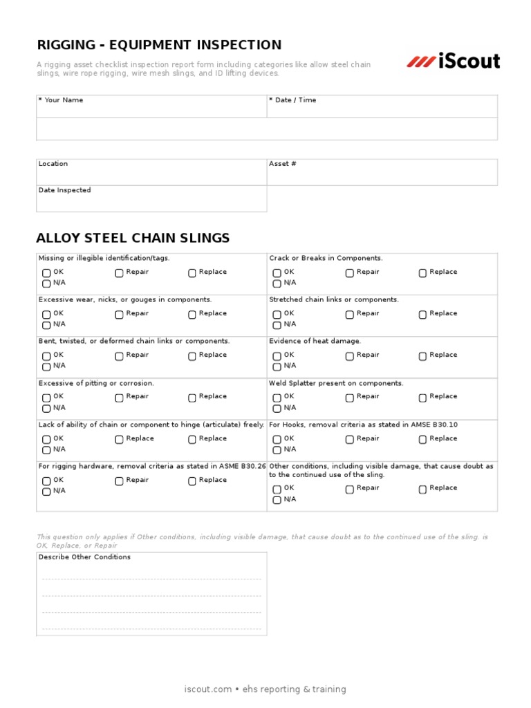 Rigging Equipment Inspection Checklist | PDF | Metals | Chemistry