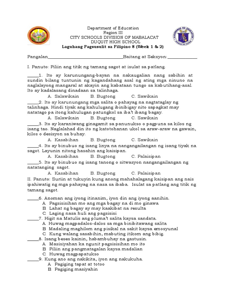 Grade 8-Q1 - Summative Test#1 | PDF