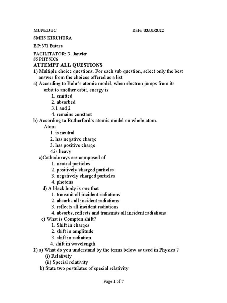 S5 Physics Exercises | PDF | Waves | Electromagnetic Radiation S5 Physics Exercises | PDF | Waves | Electromagnetic Radiation