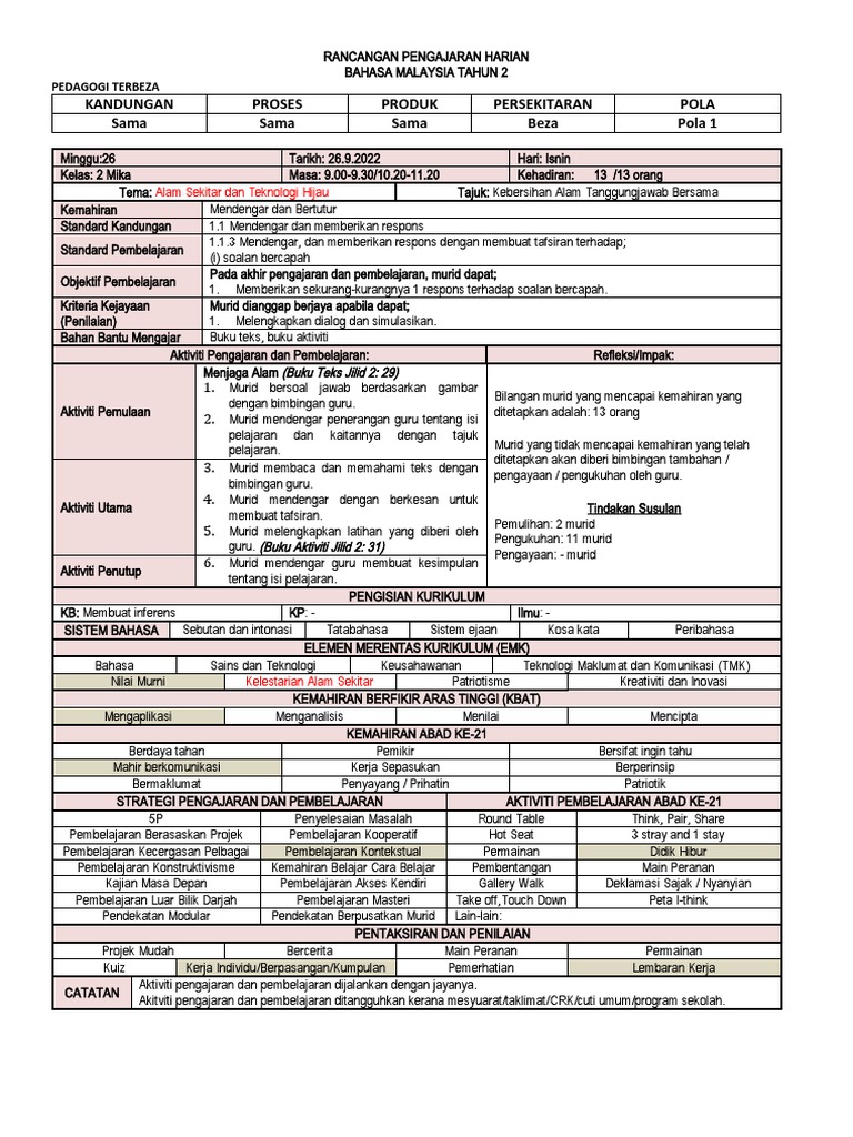 RPH BM THN 2 Kelestarian | PDF