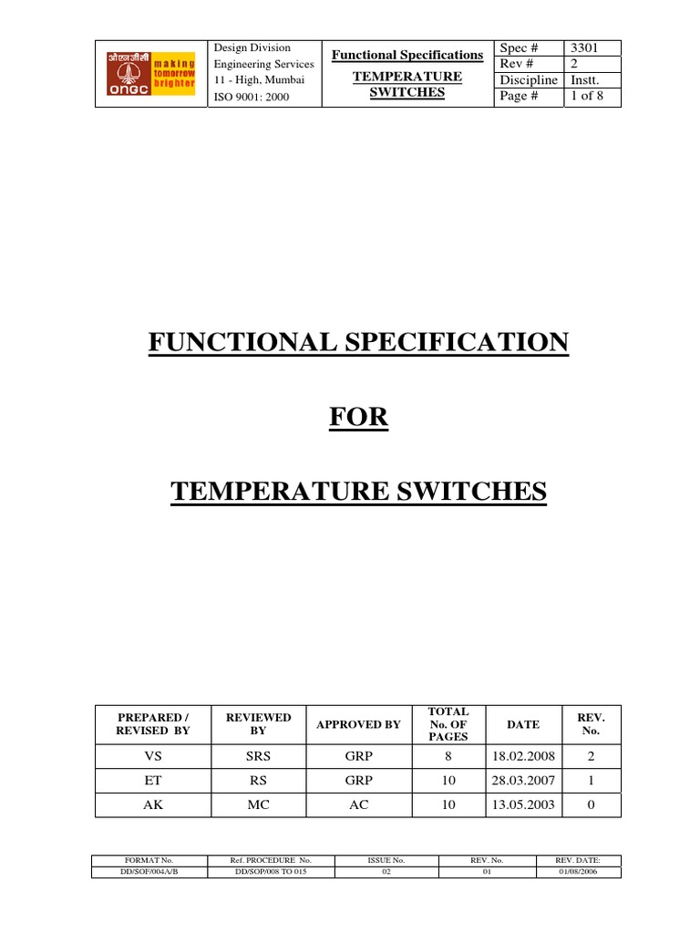 FS 3301 - FS-Temperature Switch | PDF | Specification (Technical ...