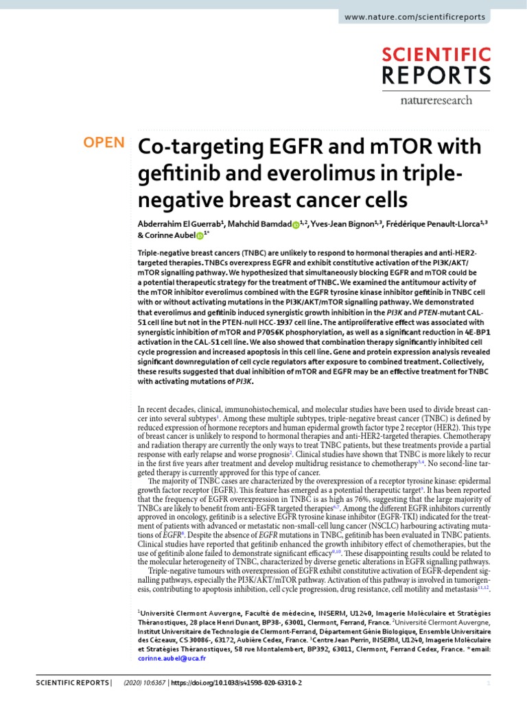 Co-Targeting Egfr and Mtor With Gefitinib and Everolimus in Triple ...