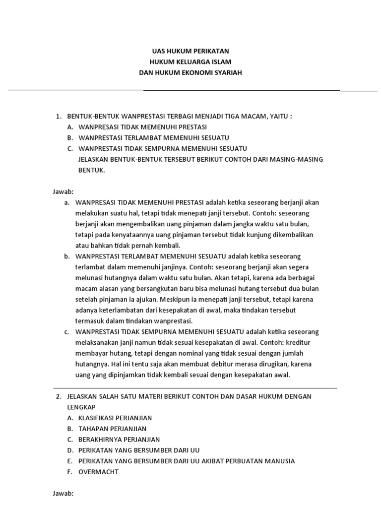 Jawaban UAS Perikatan | PDF | Hukum