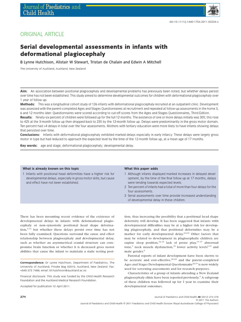 Serial Developmental Assessments in Infants With Deformational Plagiocephalyjpc - 2234 274..278 ...